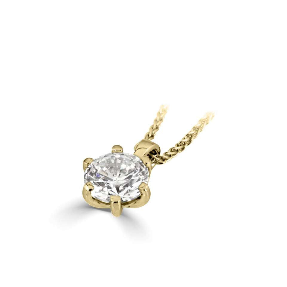 9ct yellow gold round brilliant cut lab diamond 6 claw set pendant 0.3