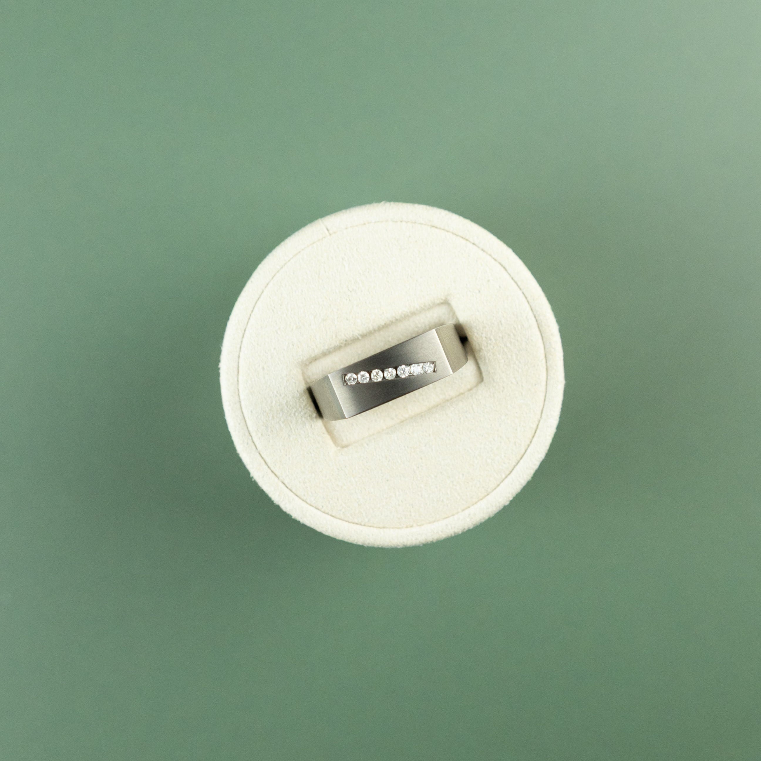Titanium matt finish diamond set 7mm signet ring | RR Jewellers